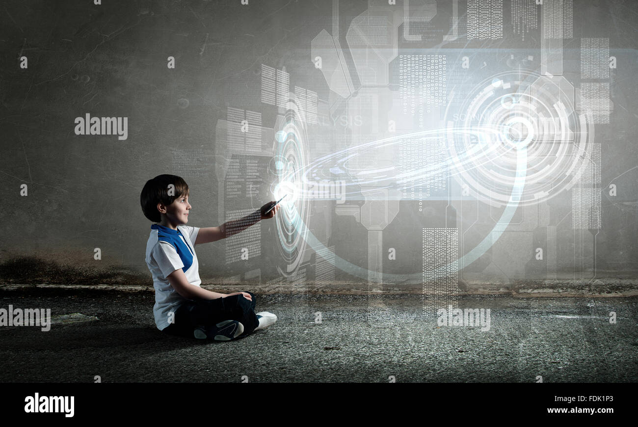 Child Using Mobile Phone, Little Kid Boy Playing Cellular Smart ...