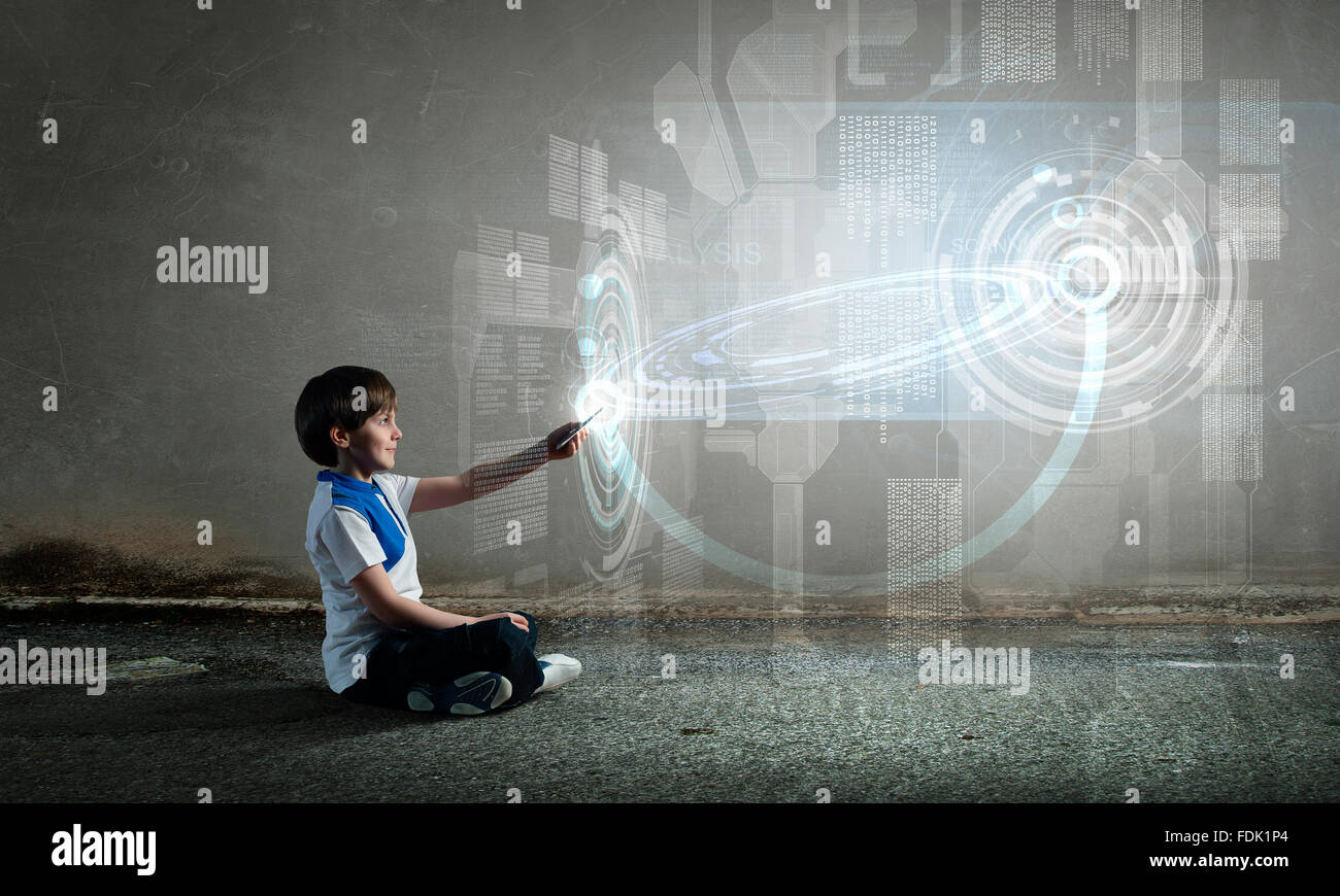 Child Using Mobile Phone, Little Kid Boy Playing Cellular Smart ...