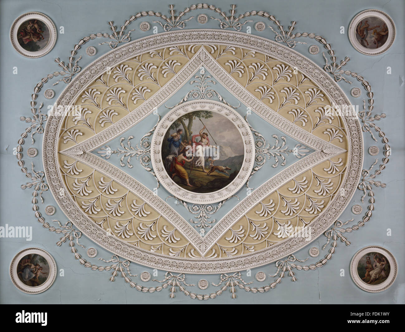 Part of the plasterwork ceiling in the Saloon at Saltram, Devon. The ...