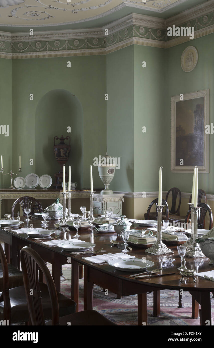 The Dining Room at Saltram, Devon. The room was designed by Robert Adam ...