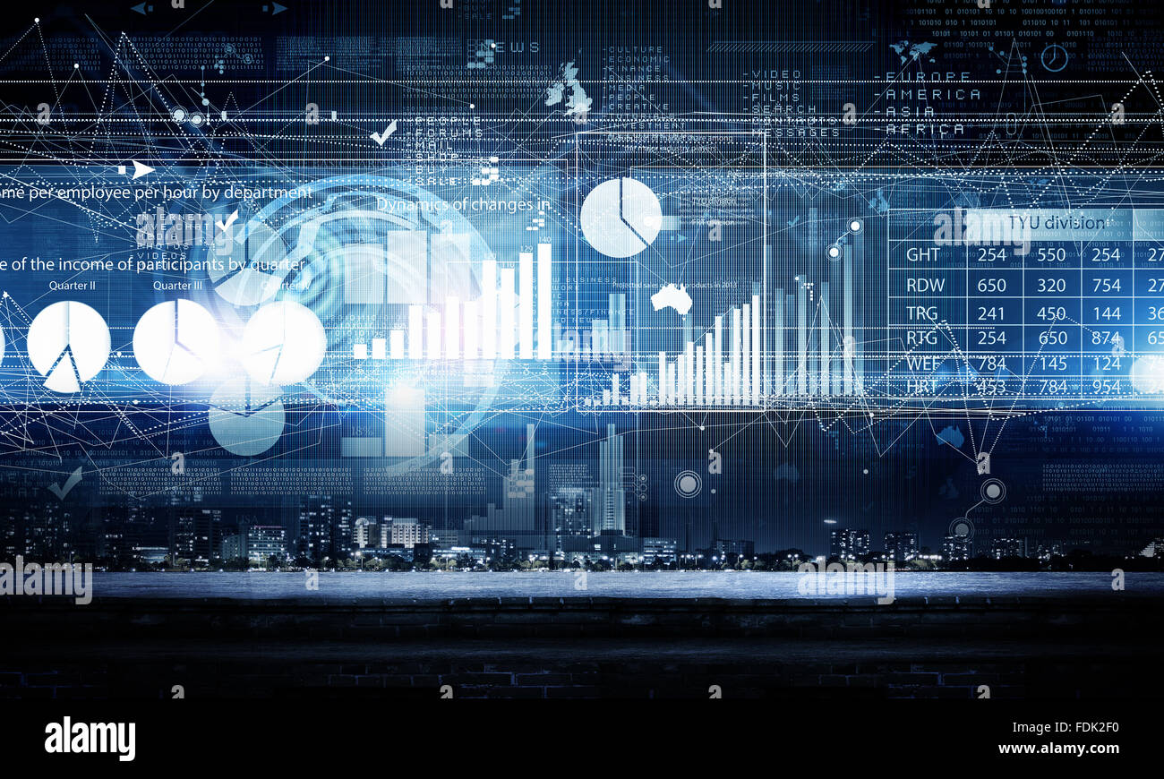 Background digital blue image with market infographs Stock Photo - Alamy
