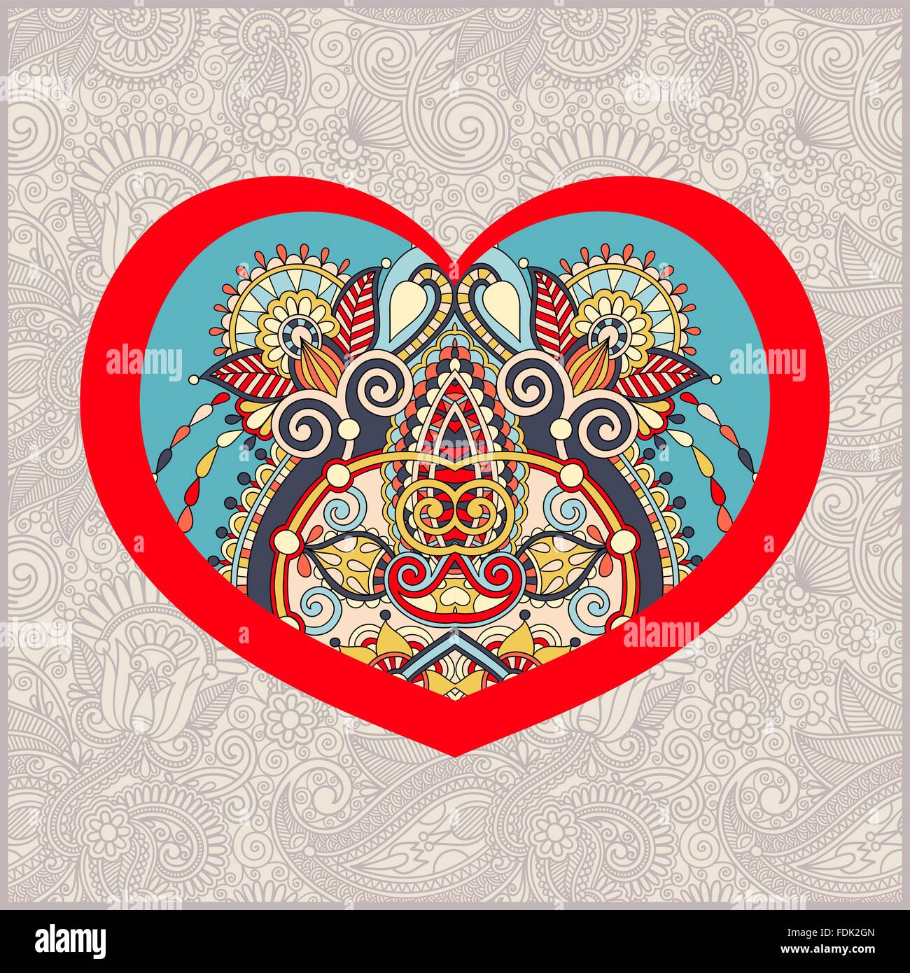 heart shape with ethnic floral paisley design for Valentine day Stock ...