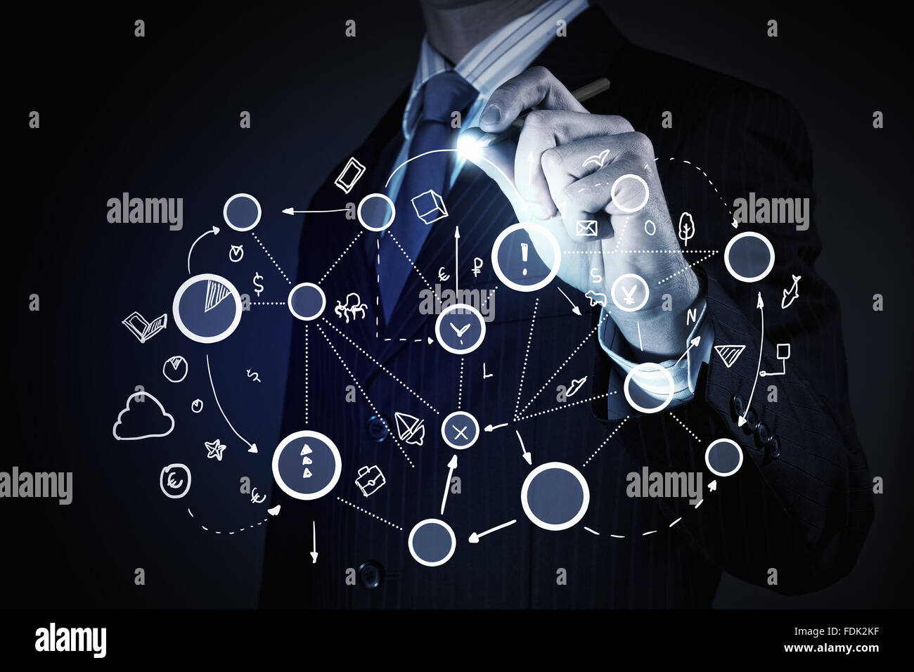 Chest view of businessman drawing connection lines on screen Stock ...