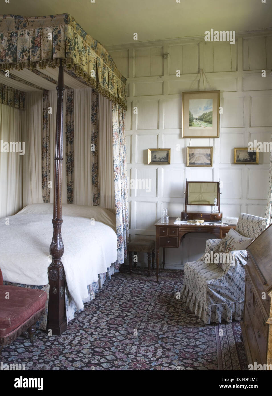 The White Bedroom at Erddig, Wrexham, Wales, with a Chippendale period ...