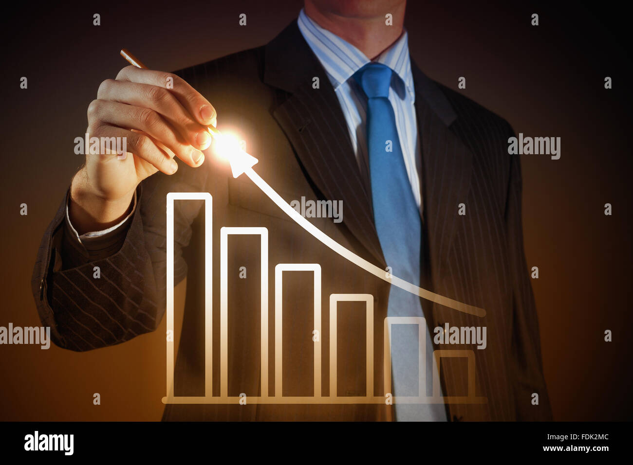 Chest view of businessman drawing with pencil increasing graph Stock ...