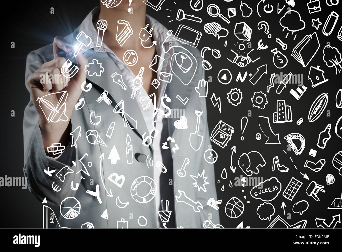 Chest view of businesswoman drawing business strategy sketches Stock ...