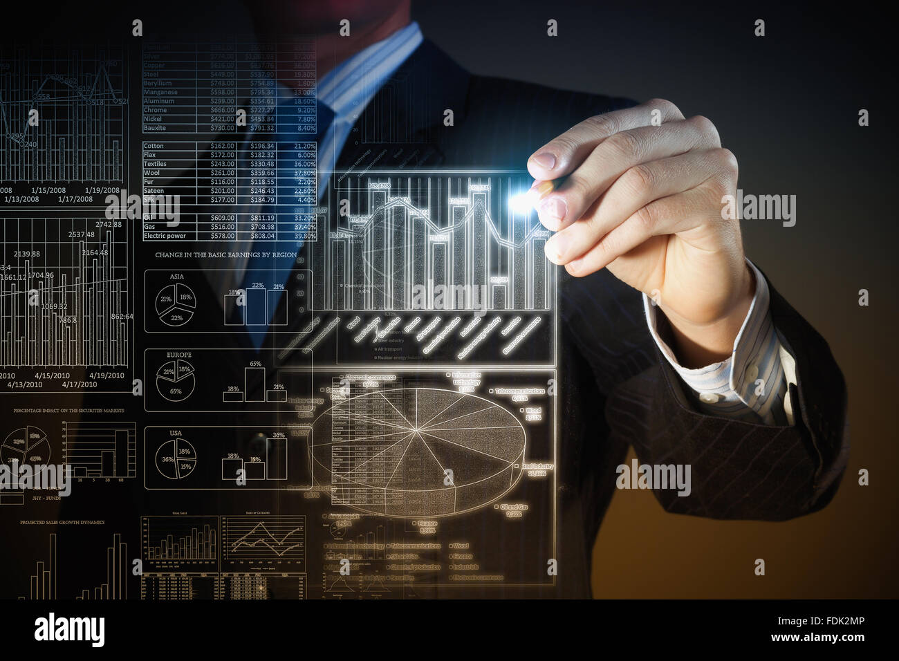 Chest view of businessman drawing with pencil increasing graph Stock ...
