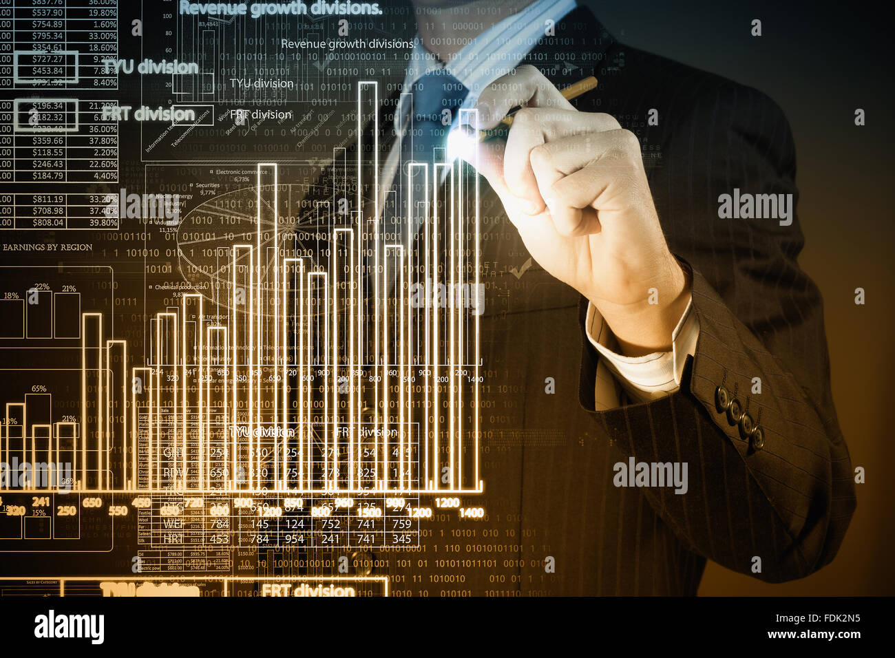 Chest view of businessman drawing with pencil increasing graph Stock ...