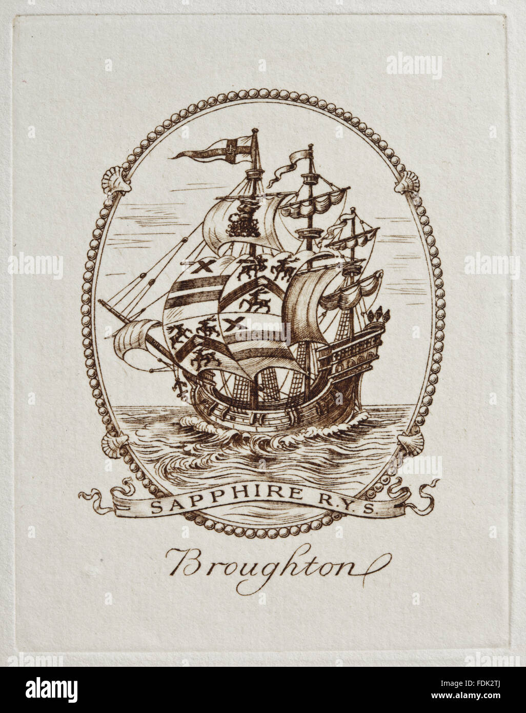 Broughton bookplate showing the RYS Sapphire, part of the library ...