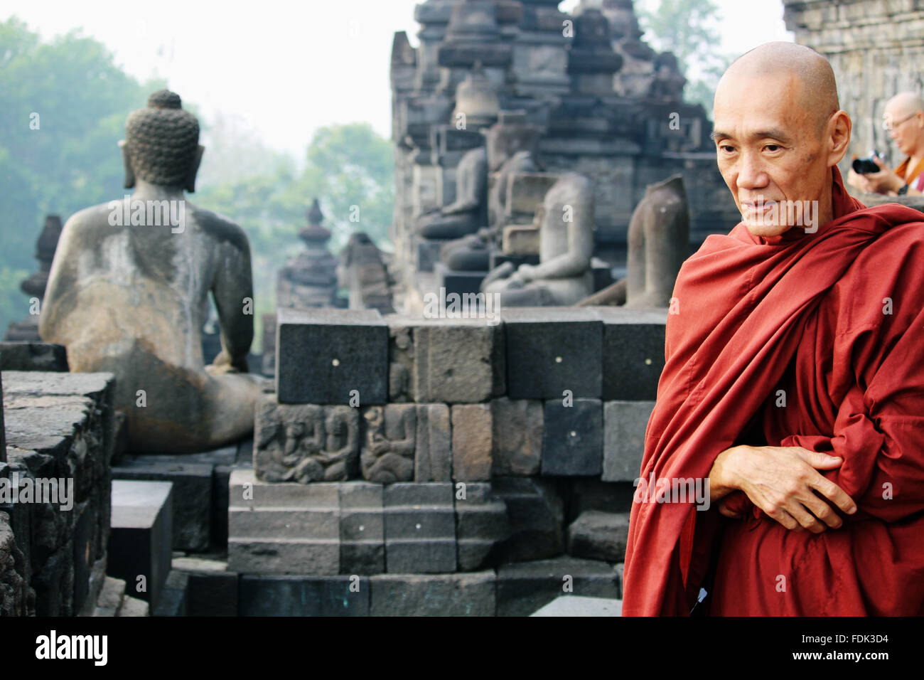 Portrait of a buddhist monk in Borobudur Buddhist temple Stock Photo ...