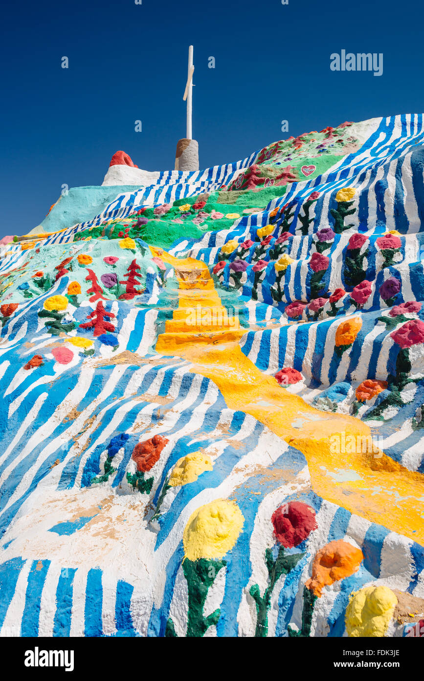 The yellow brick road leading up to the summit of Salvation Mountain ...
