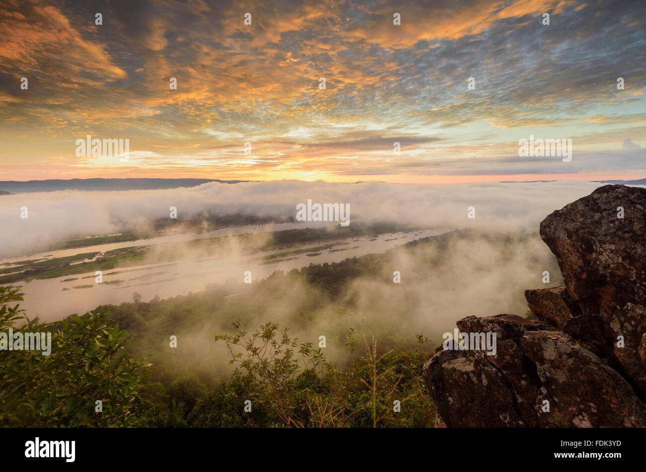 Misty over Mekong river in the morning, Sangkhom, Thailand Stock Photo - Alamy