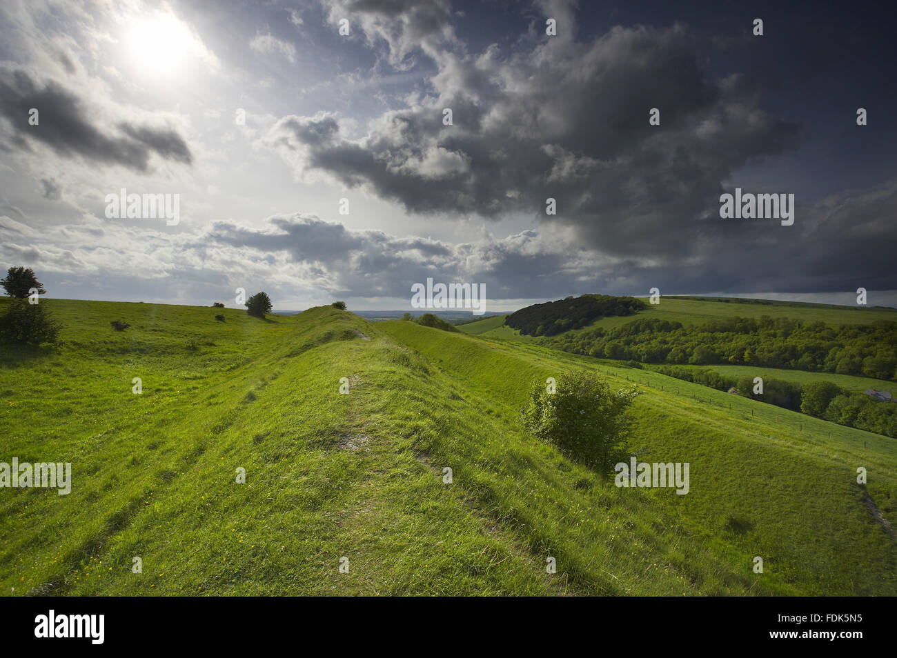 Stormy skies over Blackmore Vale from the Iron-Age hill fort at Hod ...