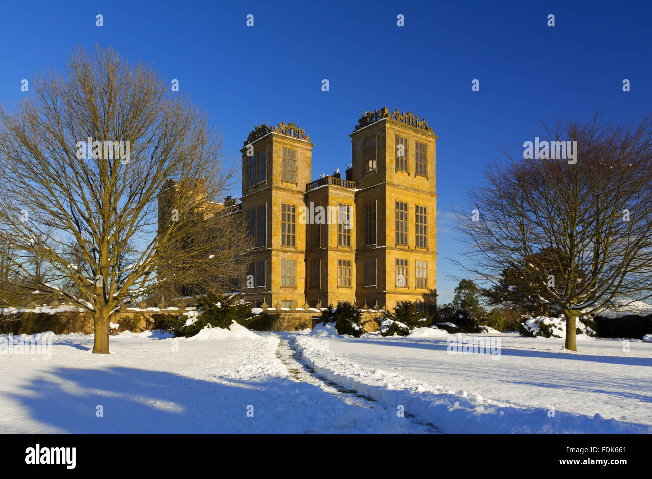 Hardwick Hall, Derbyshire, in the snow Stock Photo - Alamy
