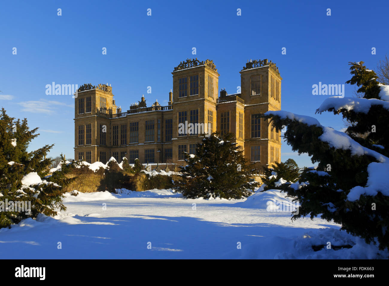 Hardwick Hall, Derbyshire, in the snow Stock Photo - Alamy