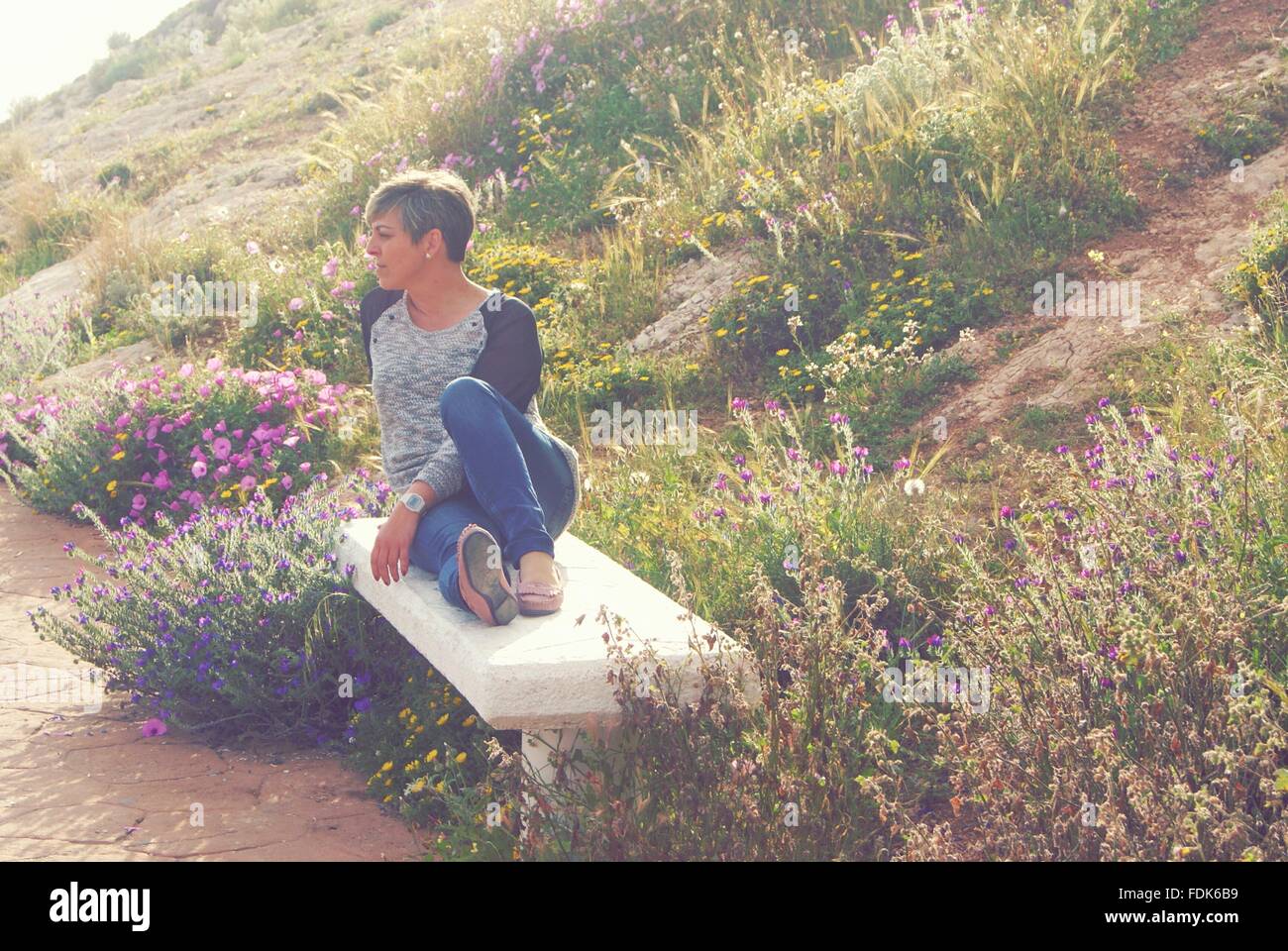Leaning on a bench hi-res stock photography and images - Alamy