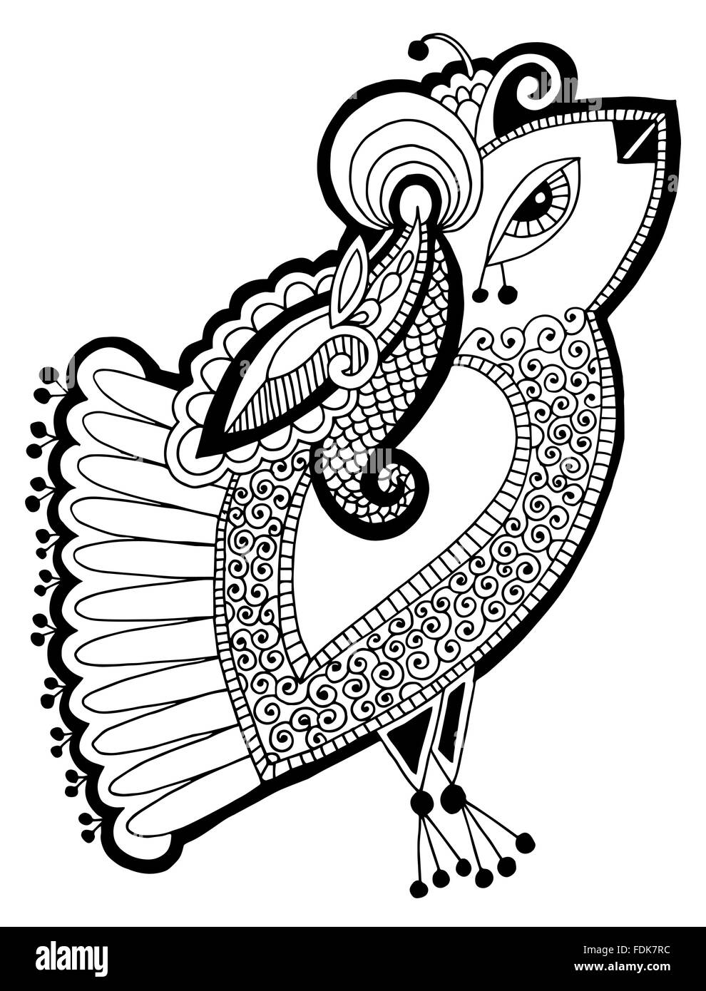black and white peacock decorative ethnic drawing Stock Vector Image ...