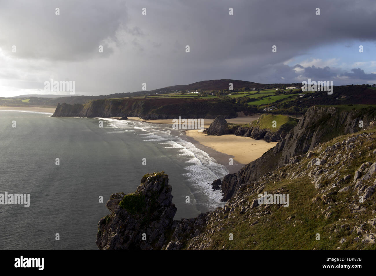 View over Pobbles and Three Cliffs Bay, Gower, Wales Stock Photo - Alamy