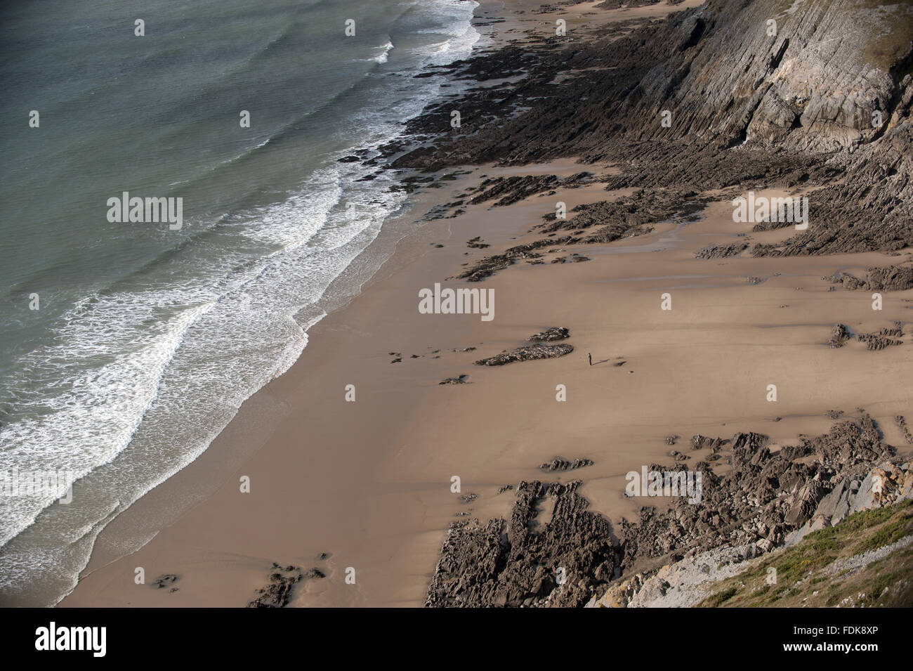 View down to the beach from Pennard Cliffs, Gower, Wales Stock Photo ...