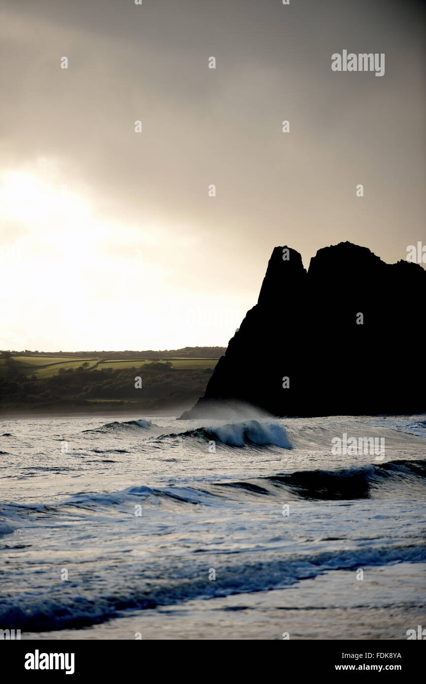 View from the beach at Three Cliffs Bay, Pennard, Gower, Wales Stock ...