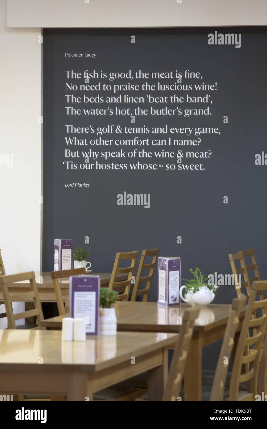 Poem on display in Polesden Lacey restaurant, Surrey Stock Photo - Alamy