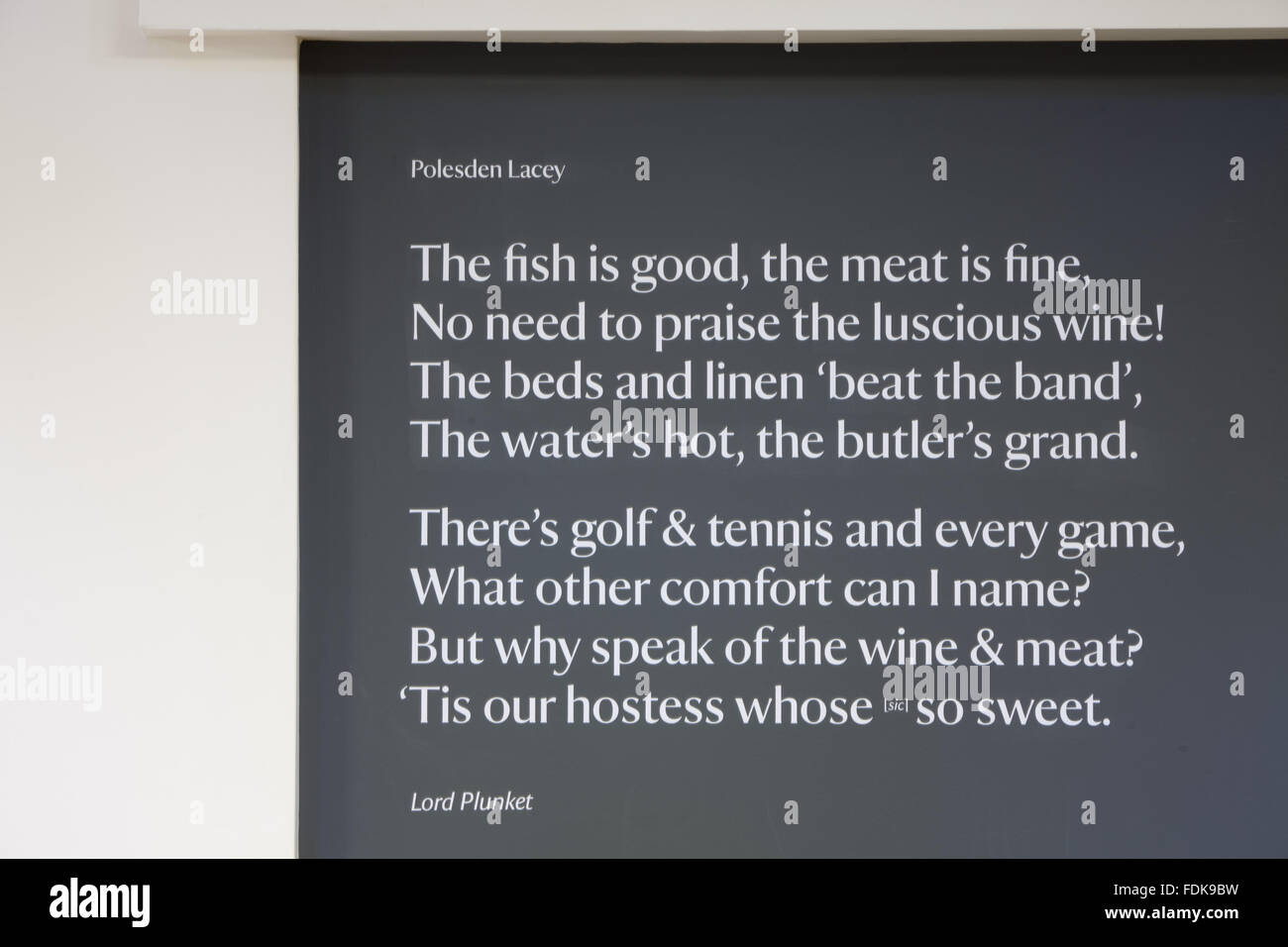 Poem on display in Polesden Lacey restaurant, Surrey Stock Photo - Alamy