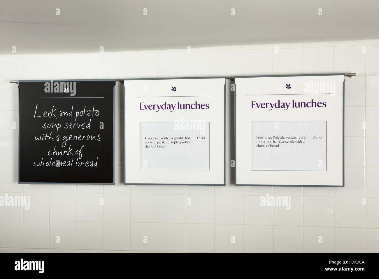 Lunch menus at Polesden Lacey restaurant, Surrey Stock Photo - Alamy