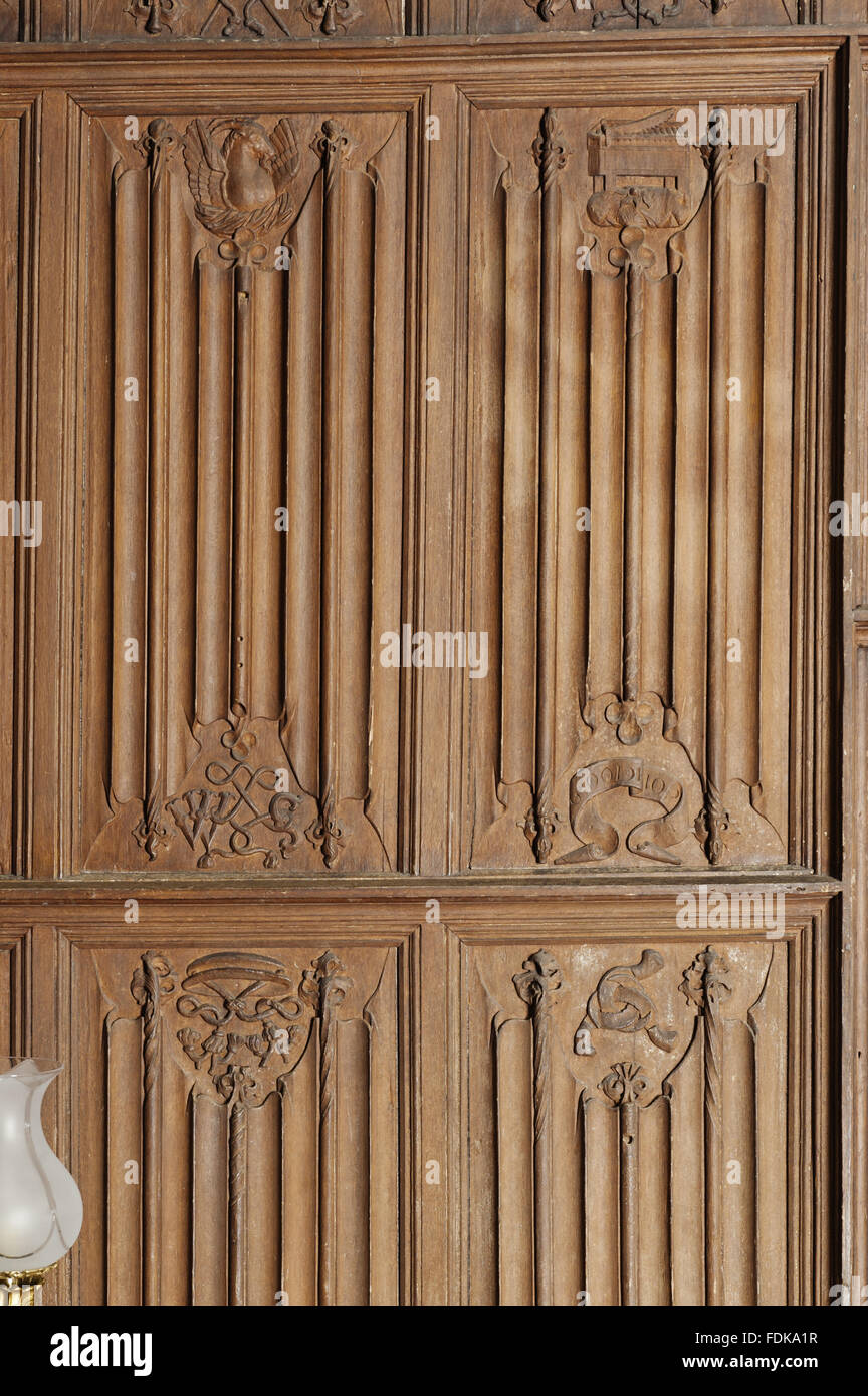 Detail of the linenfold panelling in The Oak Gallery, The Vyne ...