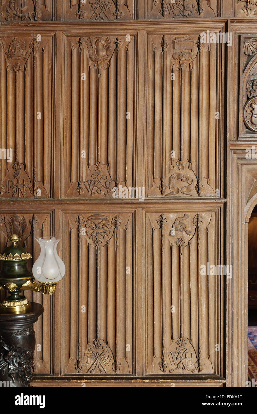 Detail of the linenfold panelling in The Oak Gallery, The Vyne ...