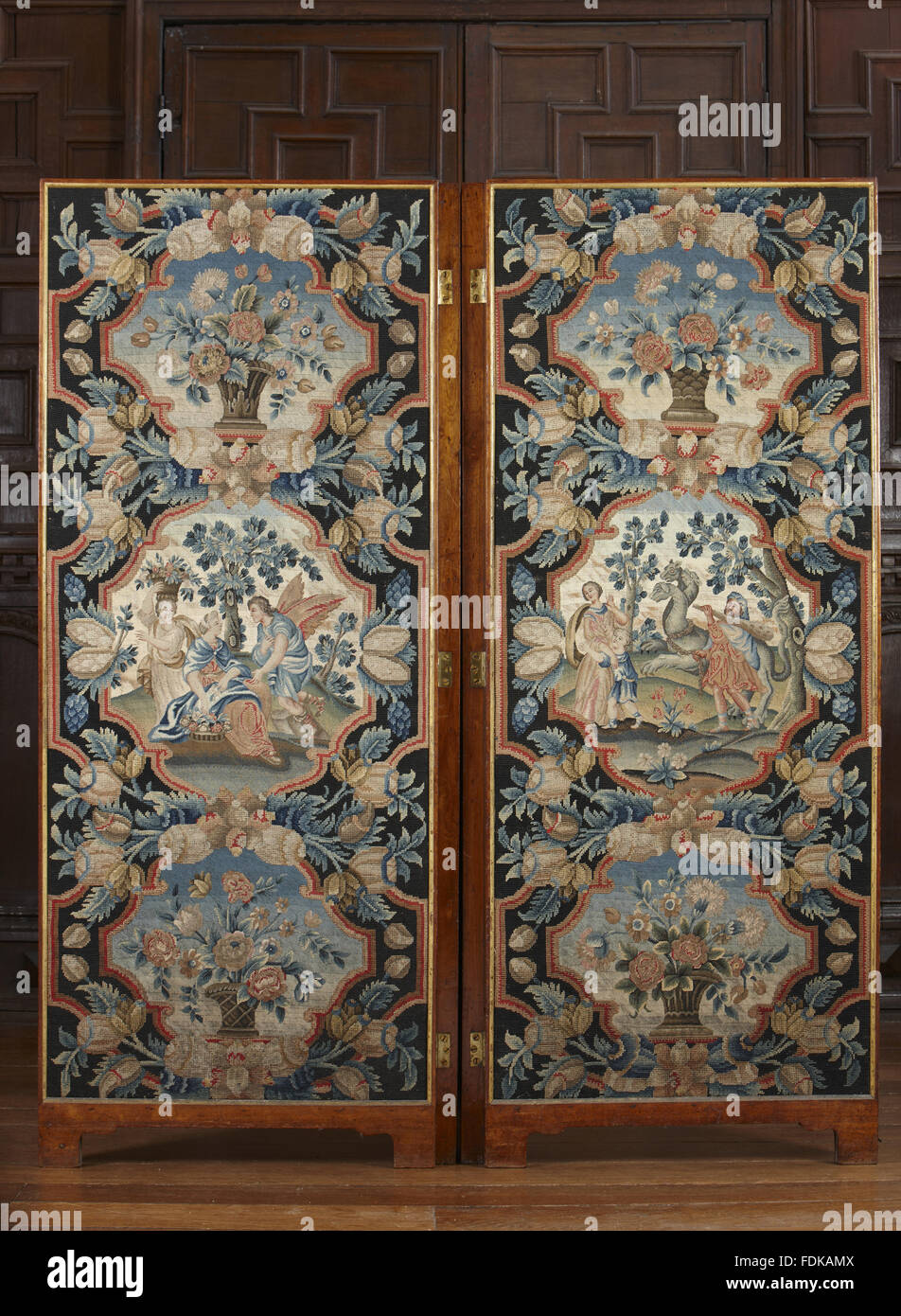 Two panels of an early eighteenth-century screen with embroidery, from ...