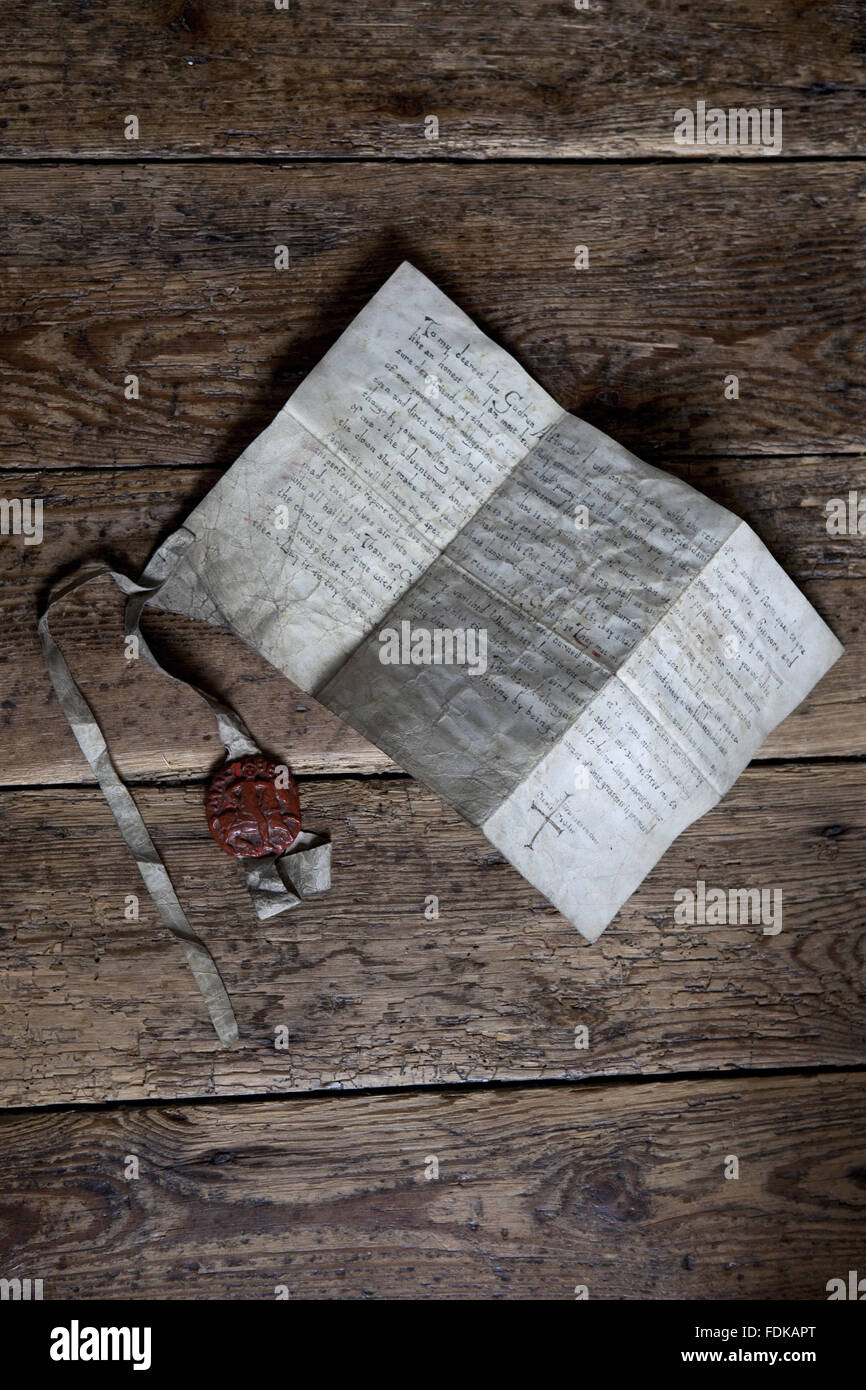 A parchment script prop used in "Macbeth" at Smallhythe Place, Kent ...