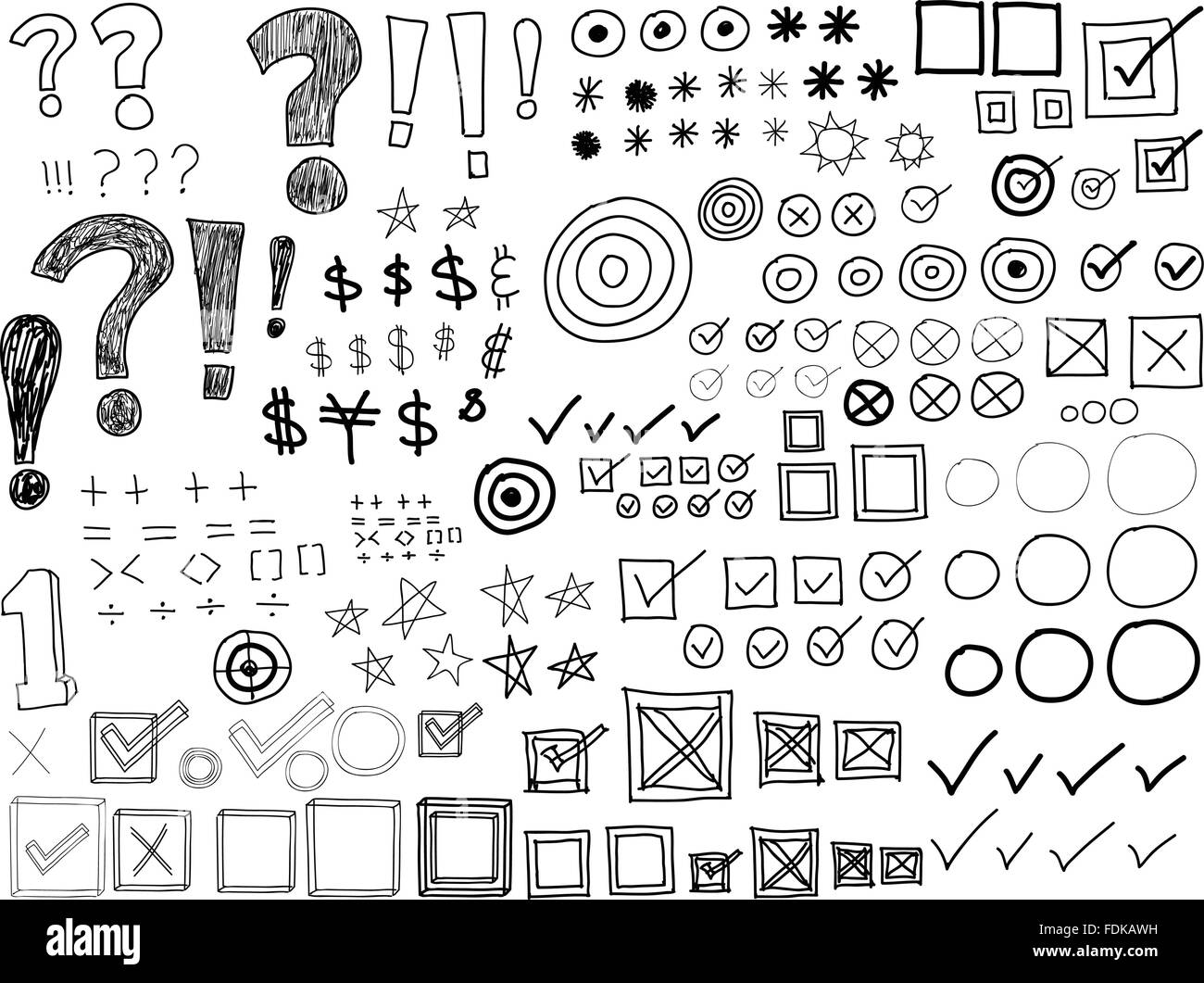 Hand-drawn Doodles -Asterisks, Bullets, Check marks, Punctuation marks ... Hand-drawn Doodles -Asterisks, Bullets, Check marks, Punctuation marks ...