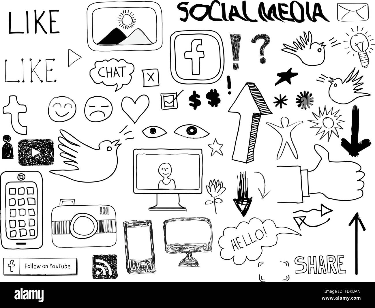 Hand-drawn Social Media Elements Vector Stock Vector Image & Art - Alamy