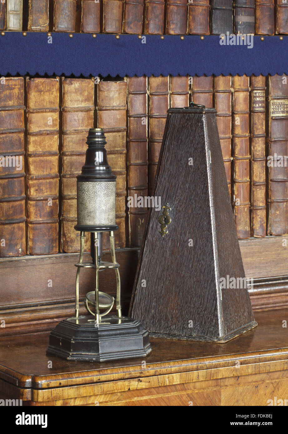 Victorian microscope in ebony and brass with x4 lens, on an ebonised ...