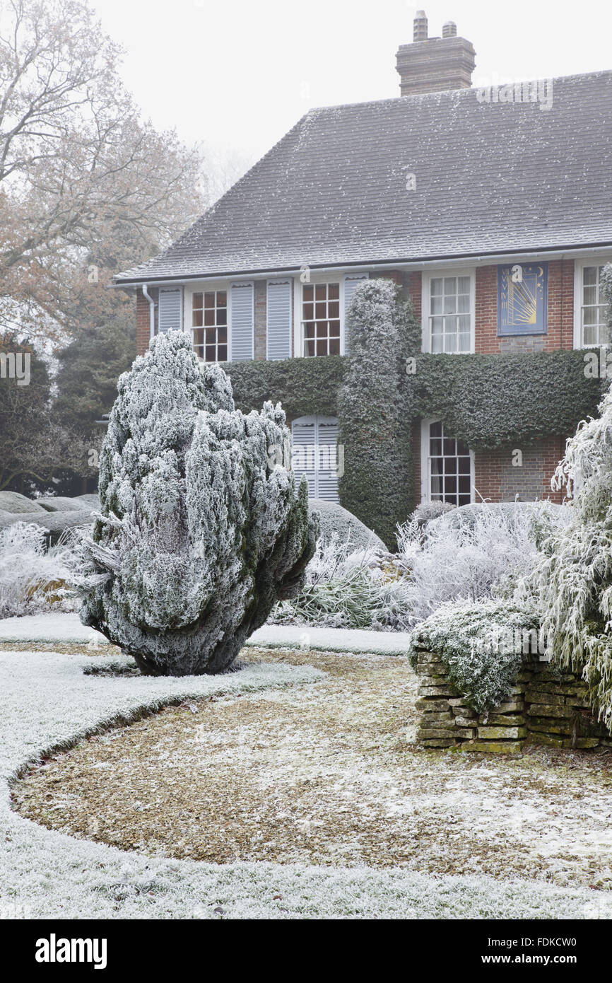 The west front of the house and garden in winter at Nuffield Place ...