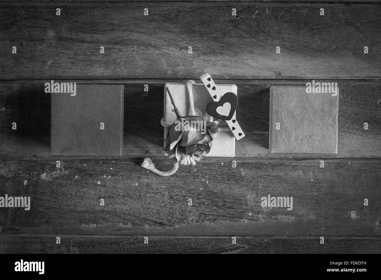 Flowers heart on wood Black and White Stock Photos & Images - Alamy