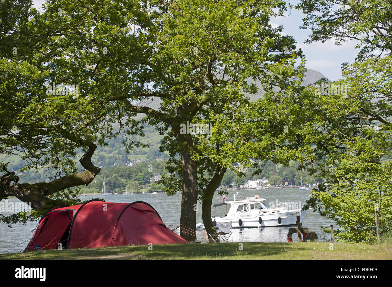 A view over Windermere from the campsite at Low Wray, Cumbria Stock ...