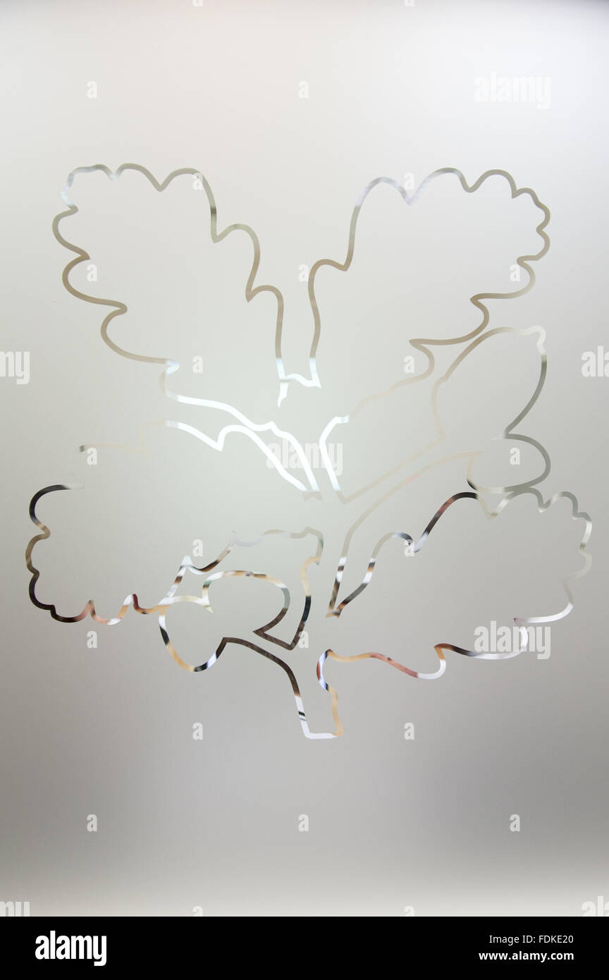 The logo on a glass panel at the National Trust Membership Department ...