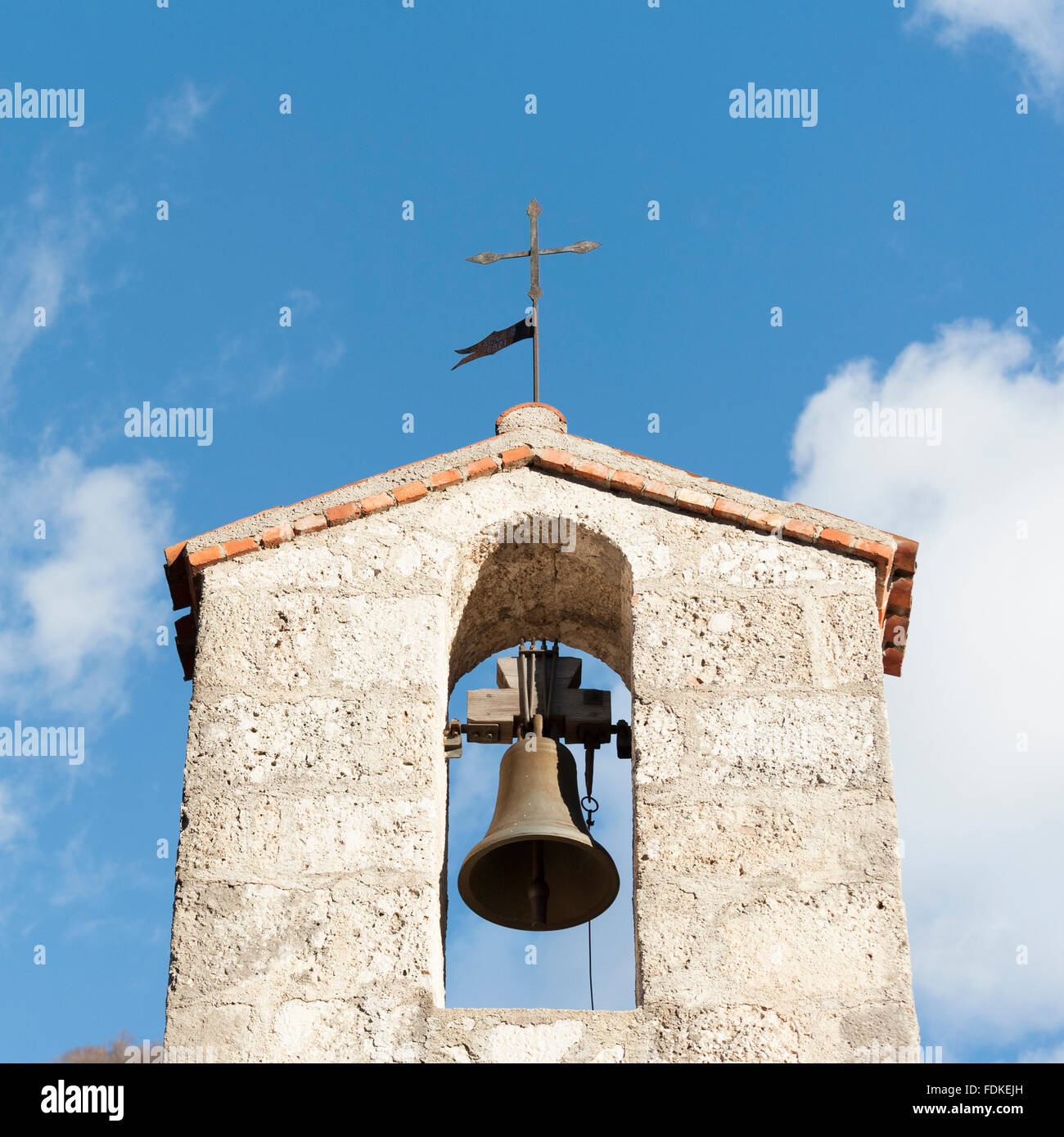 Small bell tower with a bell of a country church in the 15th century ...