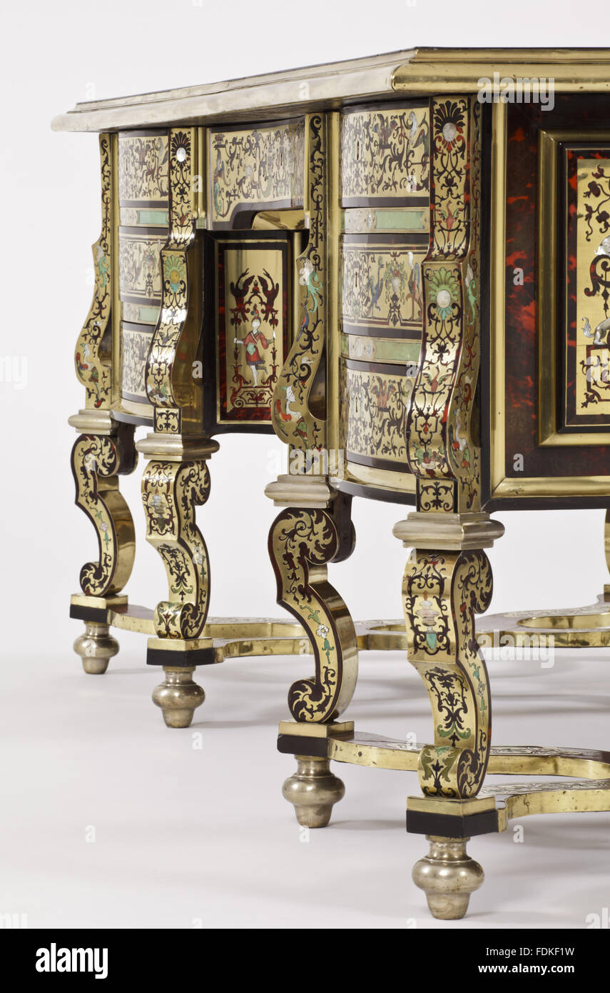 The Saltram bureau or writing table: an oblique view along the front ...