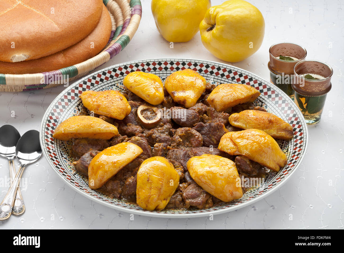 Traditional Moroccan dish with meat and Safarjal Stock Photo - Alamy