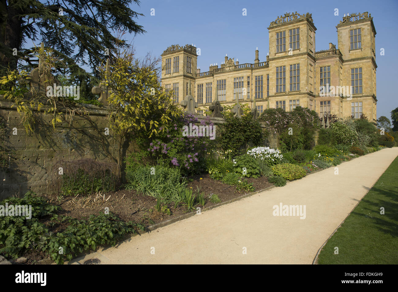 A view along the South Court mixed border in early spring at Hardwick ...