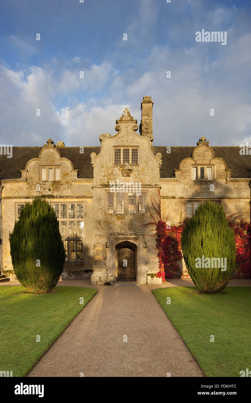 The east front at Trerice, Cornwall. This facade of the manor house is ...