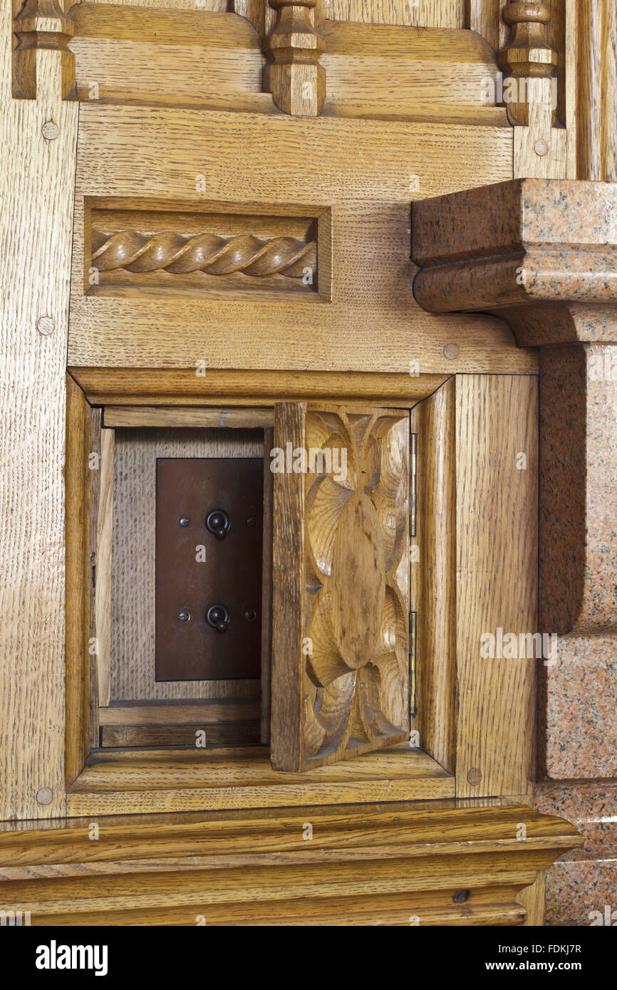 Secret compartment in oak surround fireplace in the Dining Room at ...