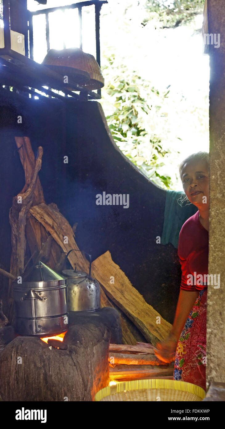 Woman cooking in primitive house Stock Photo - Alamy