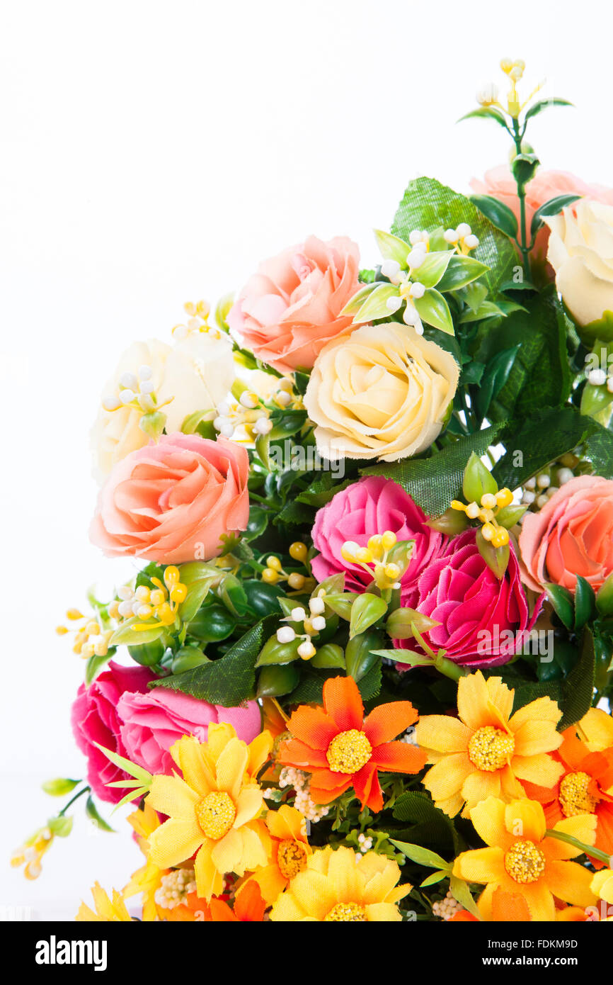 Beautiful bouquet of bright flowers on white Stock Photo - Alamy