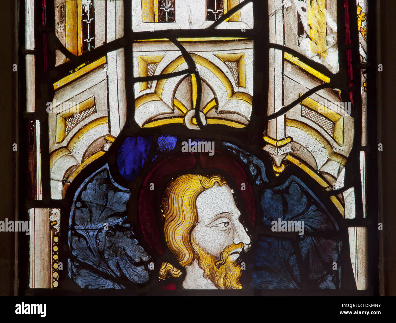 Medieval stained glass panel in the Stone Gallery at Lacock Abbey ...