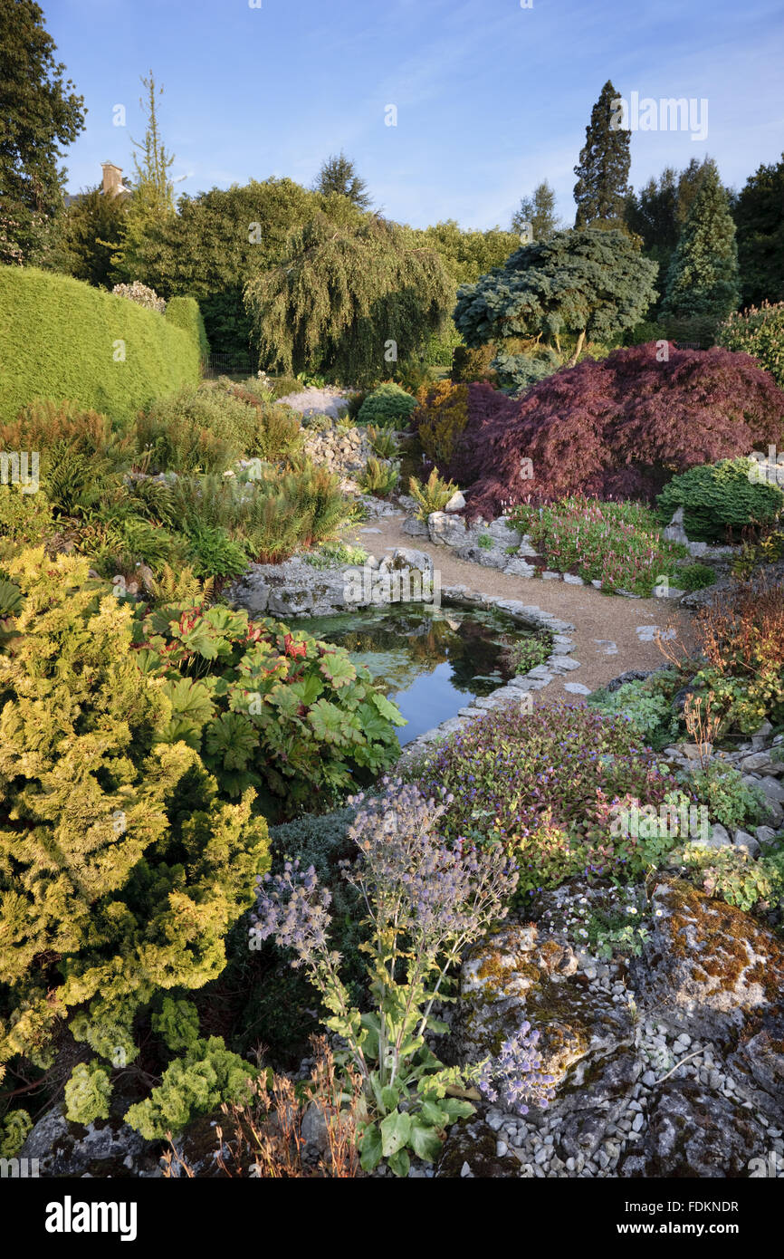 The lily pond in the Rock Garden in August at Emmetts Garden, Kent ...