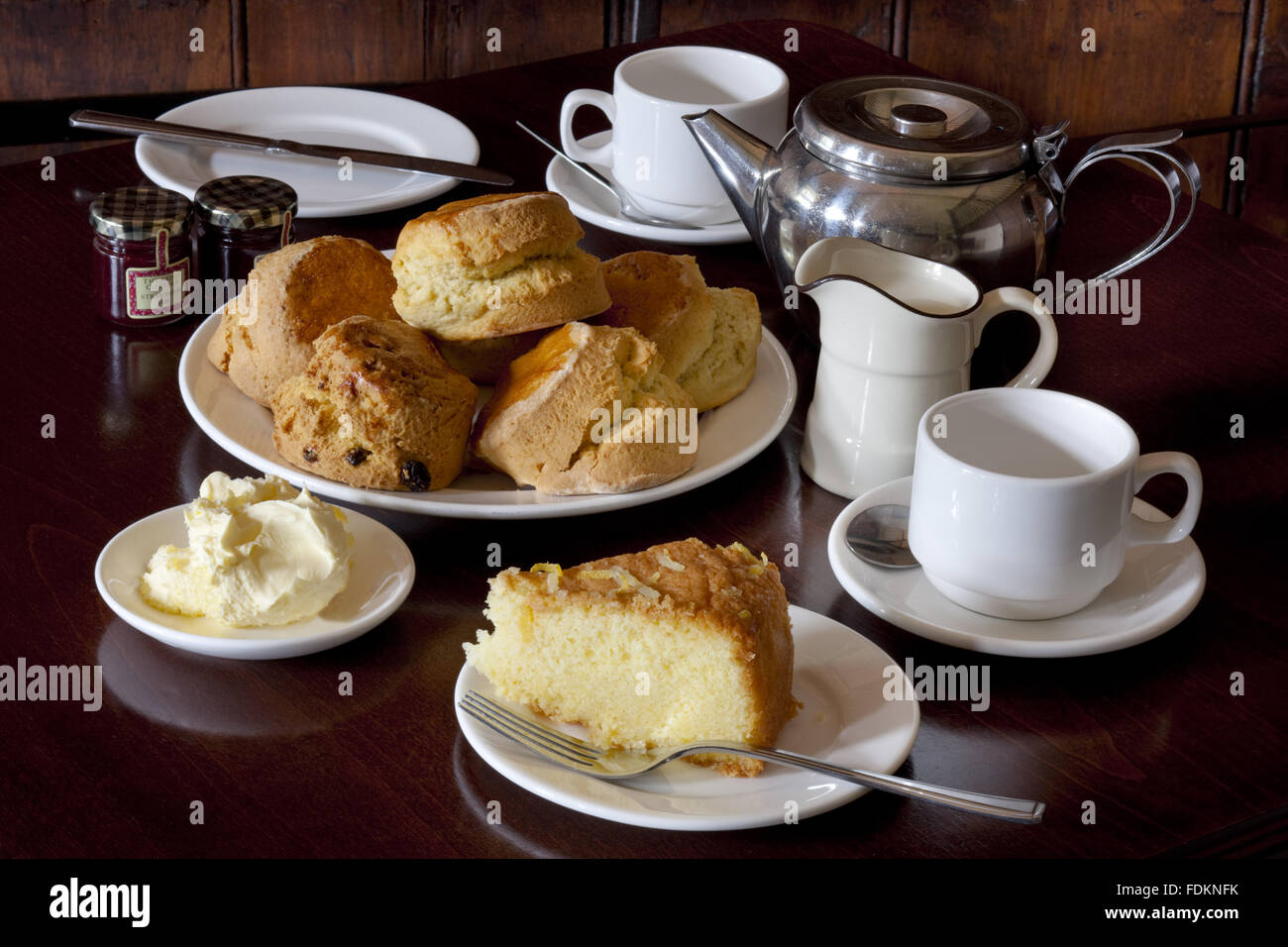 Afternoon tea in the tea-room in the stable at Emmetts Garden, Kent ...