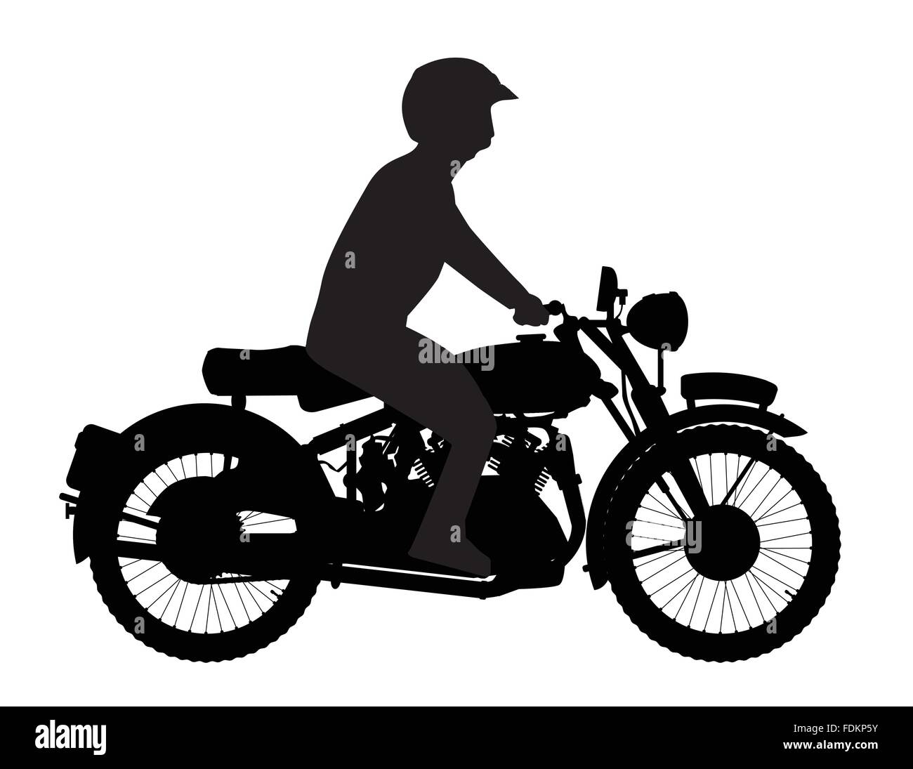 A classic style motor cycle and rider over a white background Stock ...